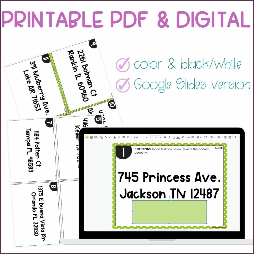 3rd Grade Punctuation in Addresses Grammar Task Cards | Made By Teachers