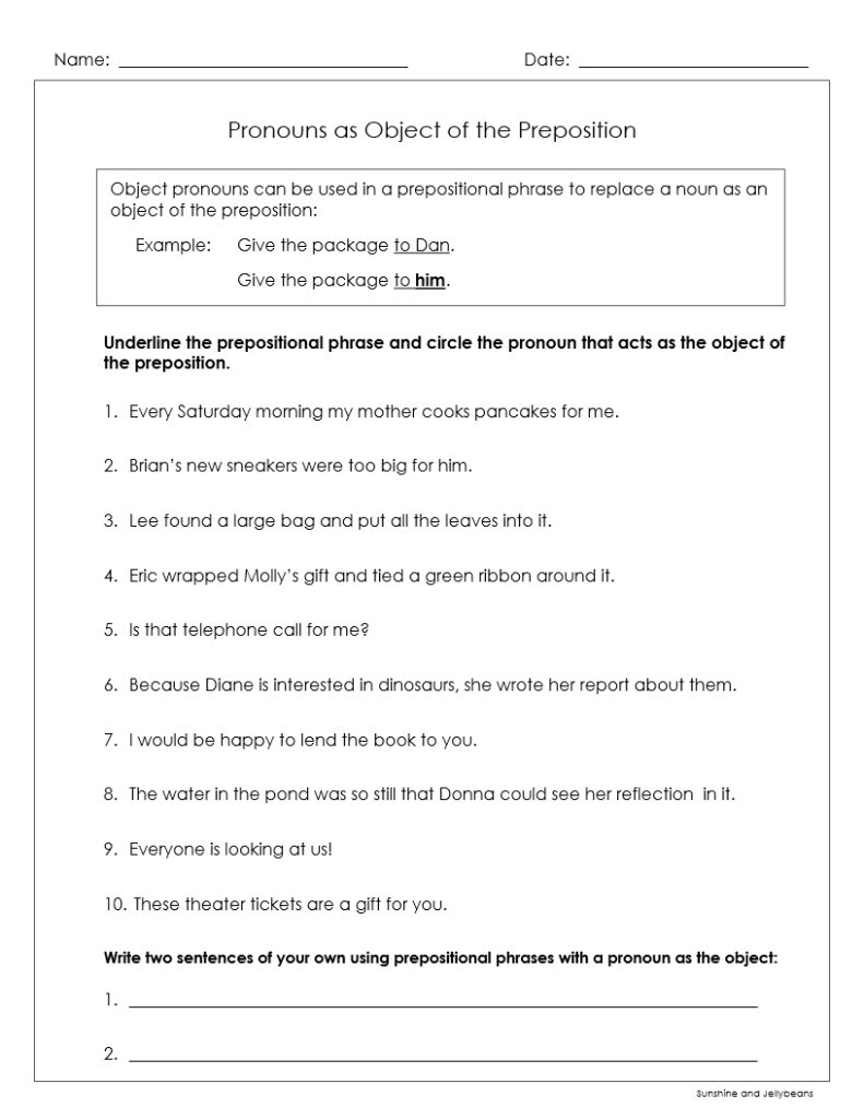 Subject & Object Pronouns - 4 worksheets - Grades 4-5-6 - Great ...