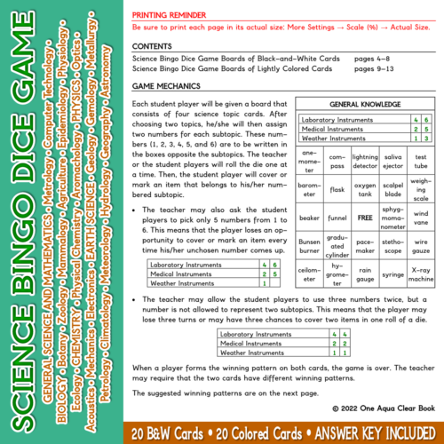 Science Bingo Dice Game - Made By Teachers