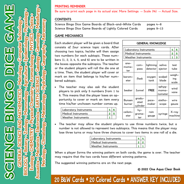 Science Bingo Dice Game | Made By Teachers