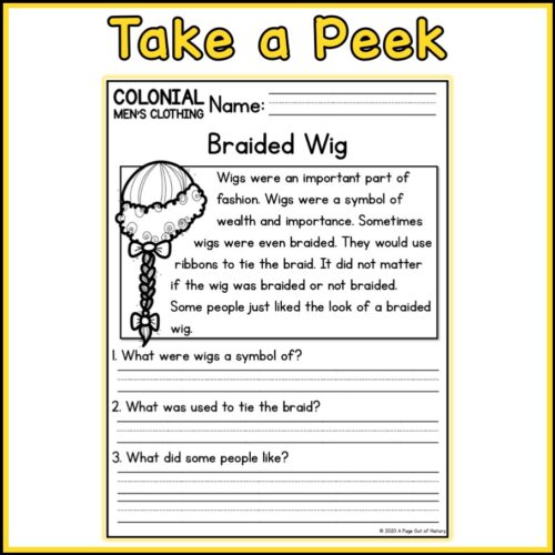 Colonial Men's Clothing Social Studies Reading Comprehension Passages K ...