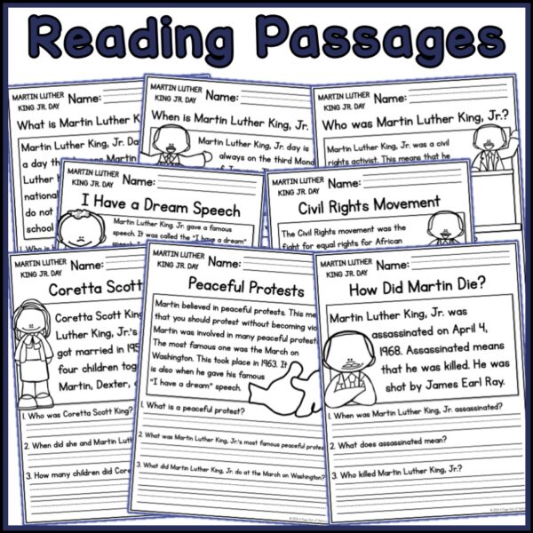 Martin Luther King Jr Day Holidays Reading Comprehension Passages K-2 ...