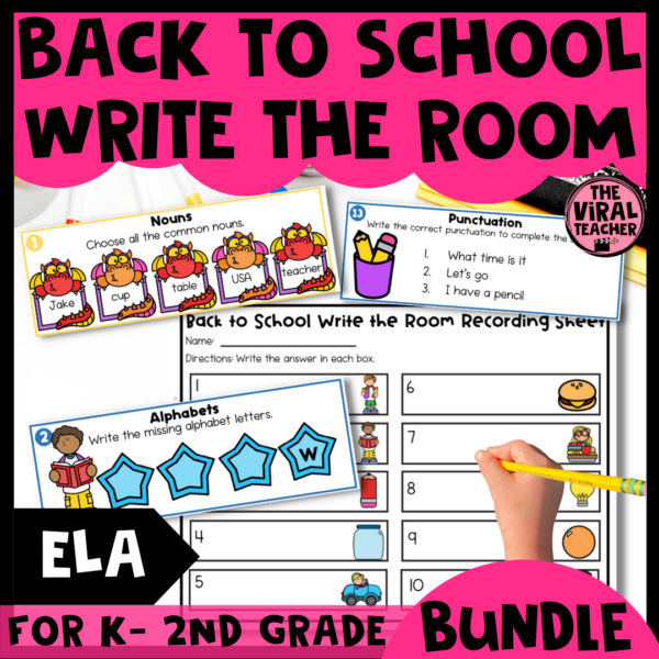 K - 2nd Grade ELA Back to School Write the Room Activity Bundle | Made ...