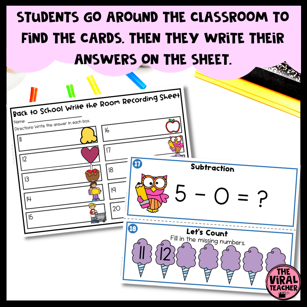 Back to School Write the Room Math Activity for 1st Grade - Made By ...