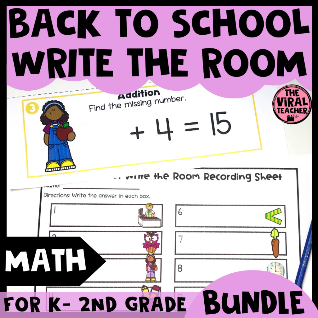 K - 2nd Grade Math Back to School Write the Room Activity Bundle Show ...