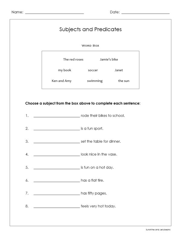 What is a Sentence? - Subjects & Predicates - 4 worksheets - Grades 1-2 ...