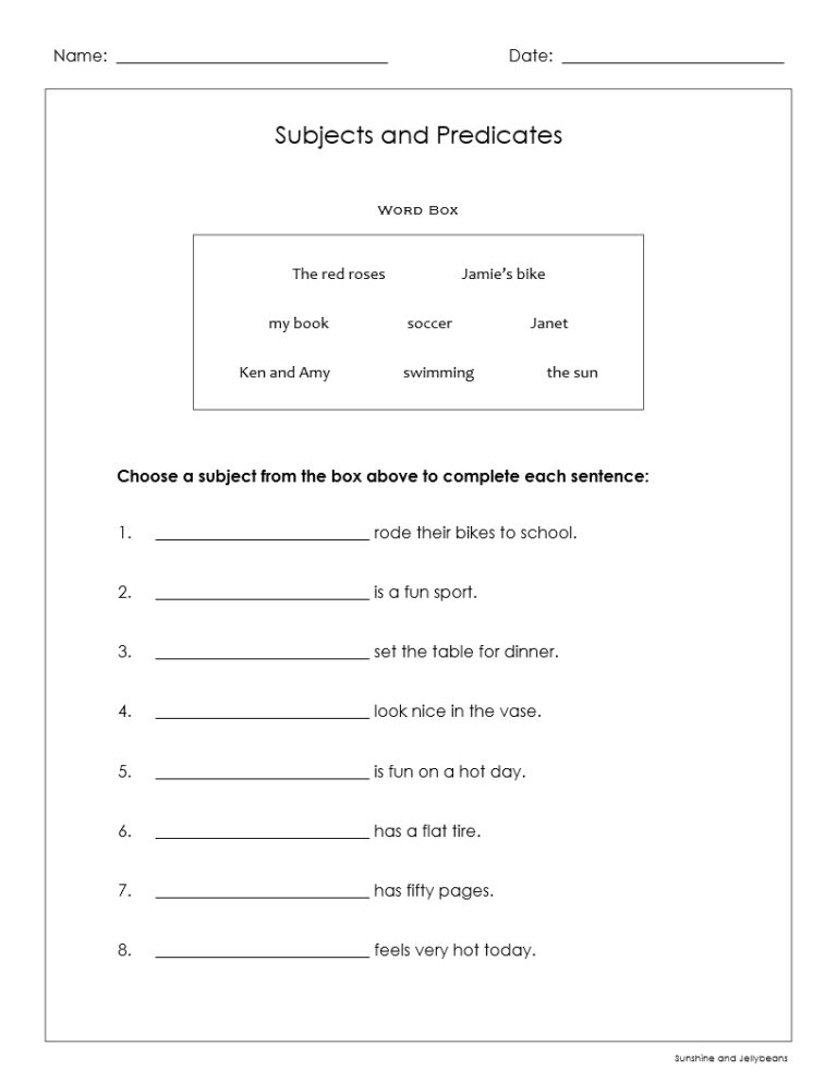 What is a Sentence? - Subjects & Predicates - 4 worksheets - Grades 1-2 ...