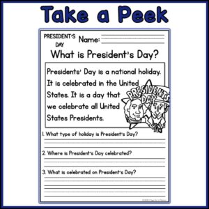 Presidents Day Holidays Reading Comprehension Passages K-2 | Made By ...