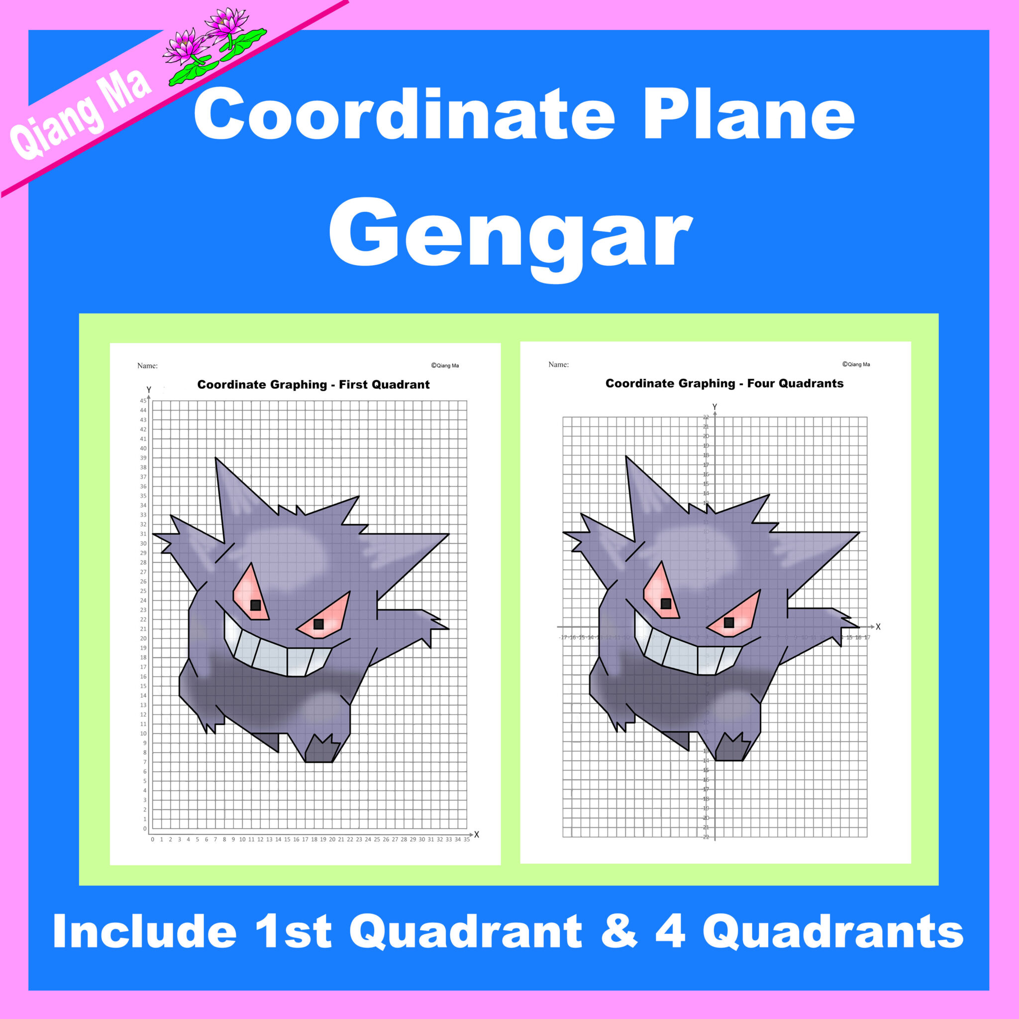 Pokemon Coordinate Plane Graphing Picture: Gengar | Made By Teachers