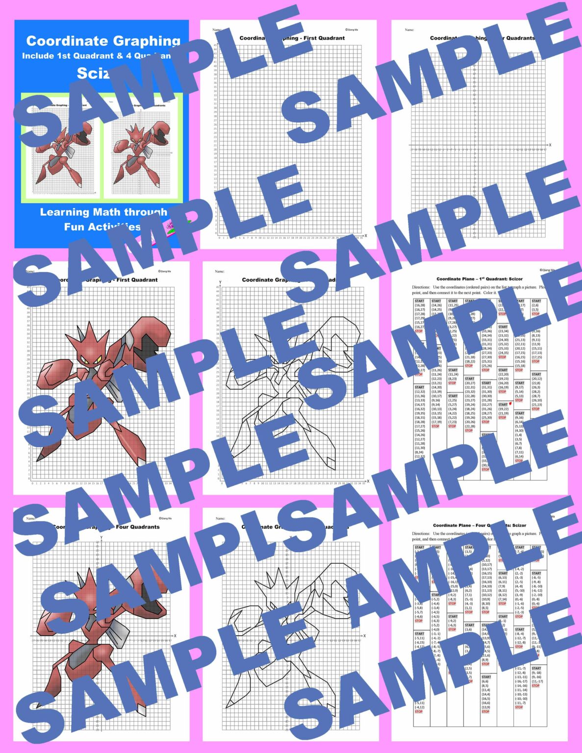 Pokemon Coordinate Plane Graphing Picture: Pokemon Bundle 5 in 1 - Made ...