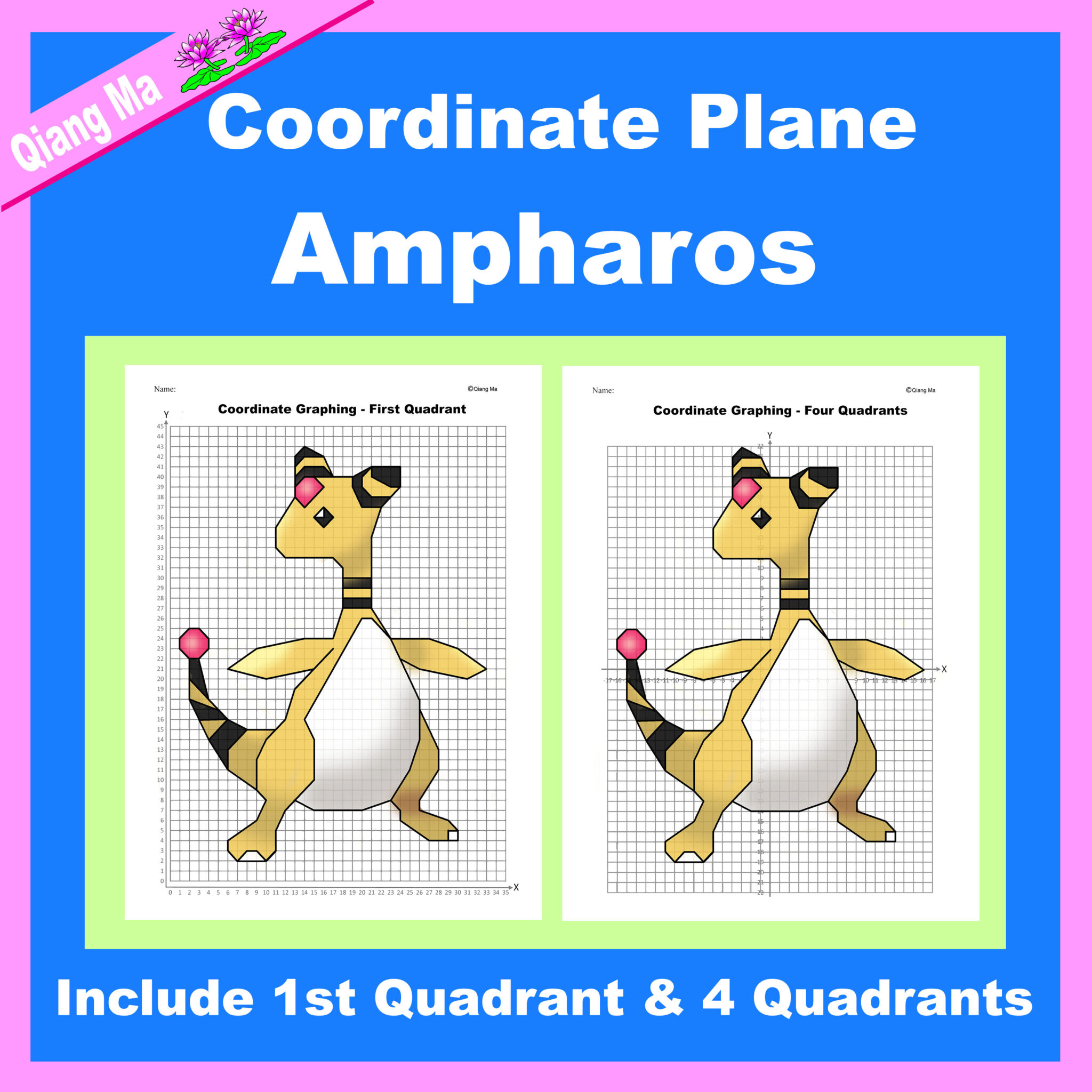 Pokemon Coordinate Plane Graphing Picture: Ampharos | Made By Teachers