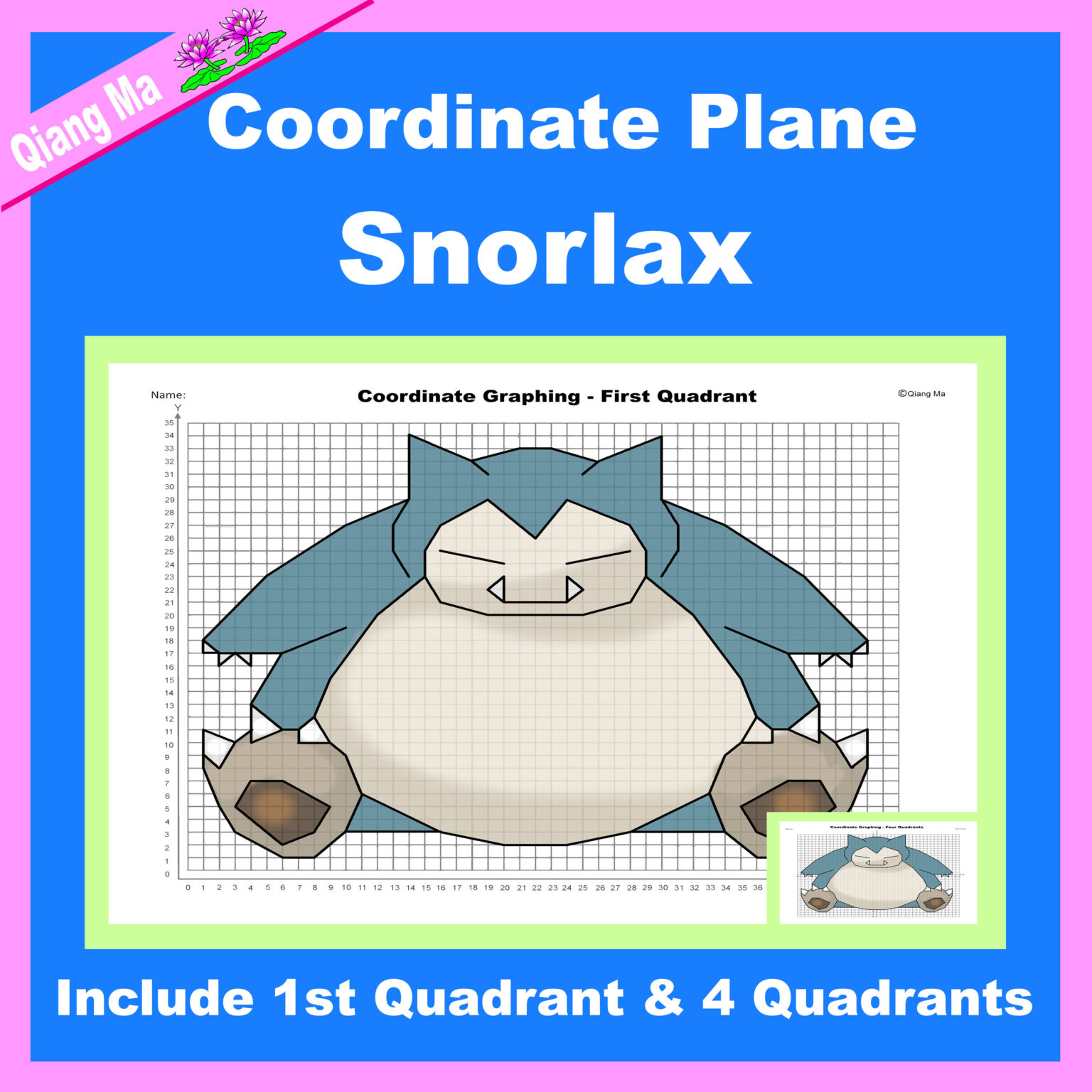 Pokemon Coordinate Plane Graphing Picture: Snorlax - Made By Teachers