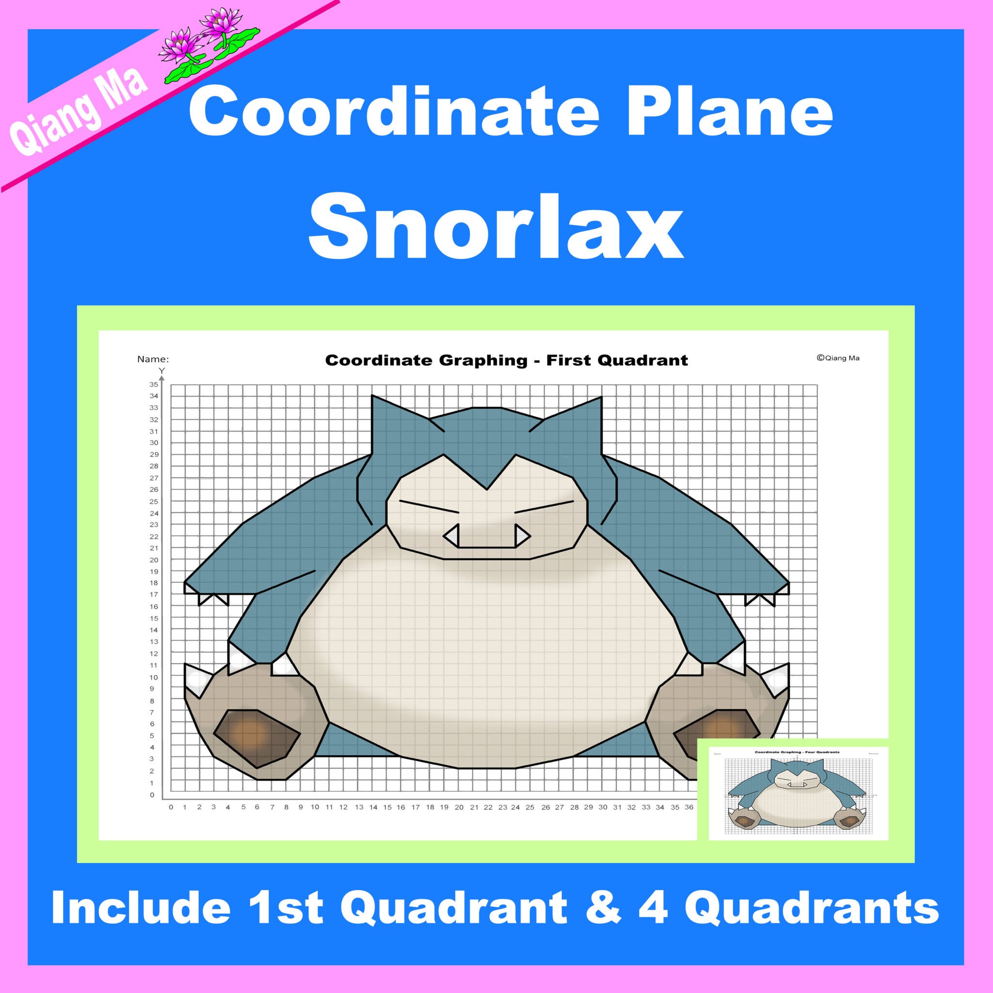 Pokemon Coordinate Plane Graphing Picture: Snorlax - Made By Teachers