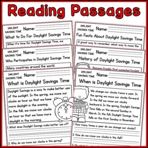 Daylight Savings Time Holidays Reading Comprehension Passages K-2 ...