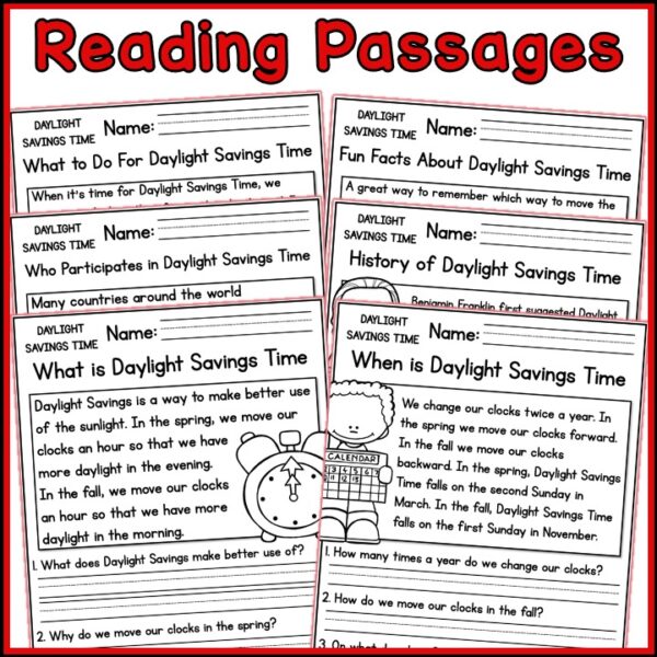 Daylight Savings Time Holidays Reading Comprehension Passages K-2 ...