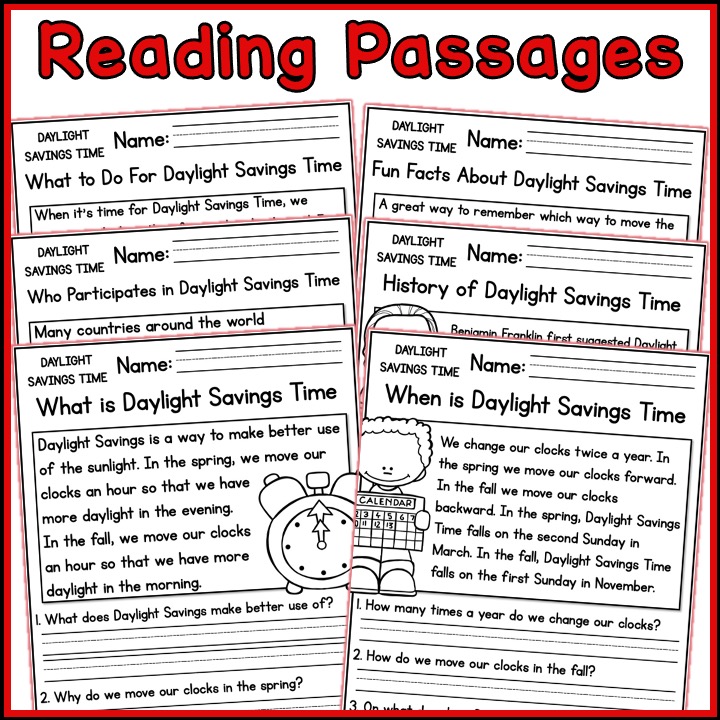 Daylight Savings Time Holidays Reading Comprehension Passages K-2 ...