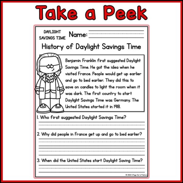 Daylight Savings Time Holidays Reading Comprehension Passages K-2 ...