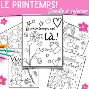 Le Printemps est de retour! Doodle à colorier, French Spring Coloring ...