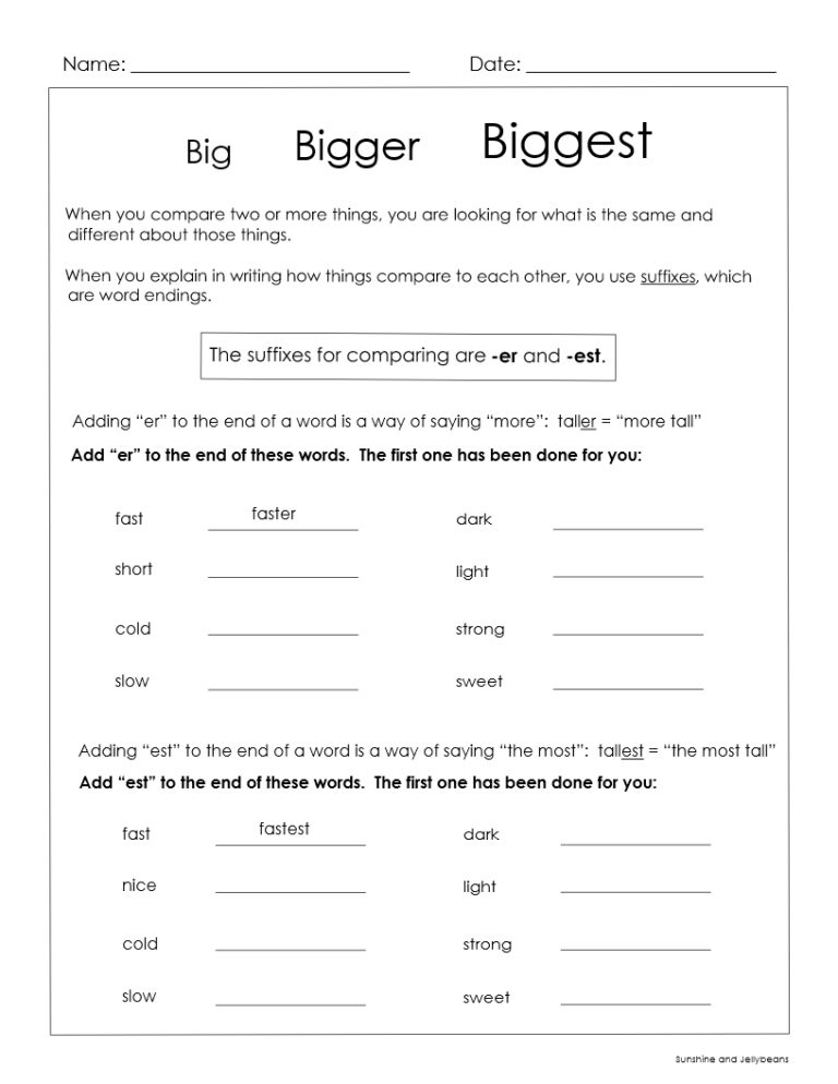 Big-Bigger-Biggest -er -est suffixes - Comparative & Superlative ...