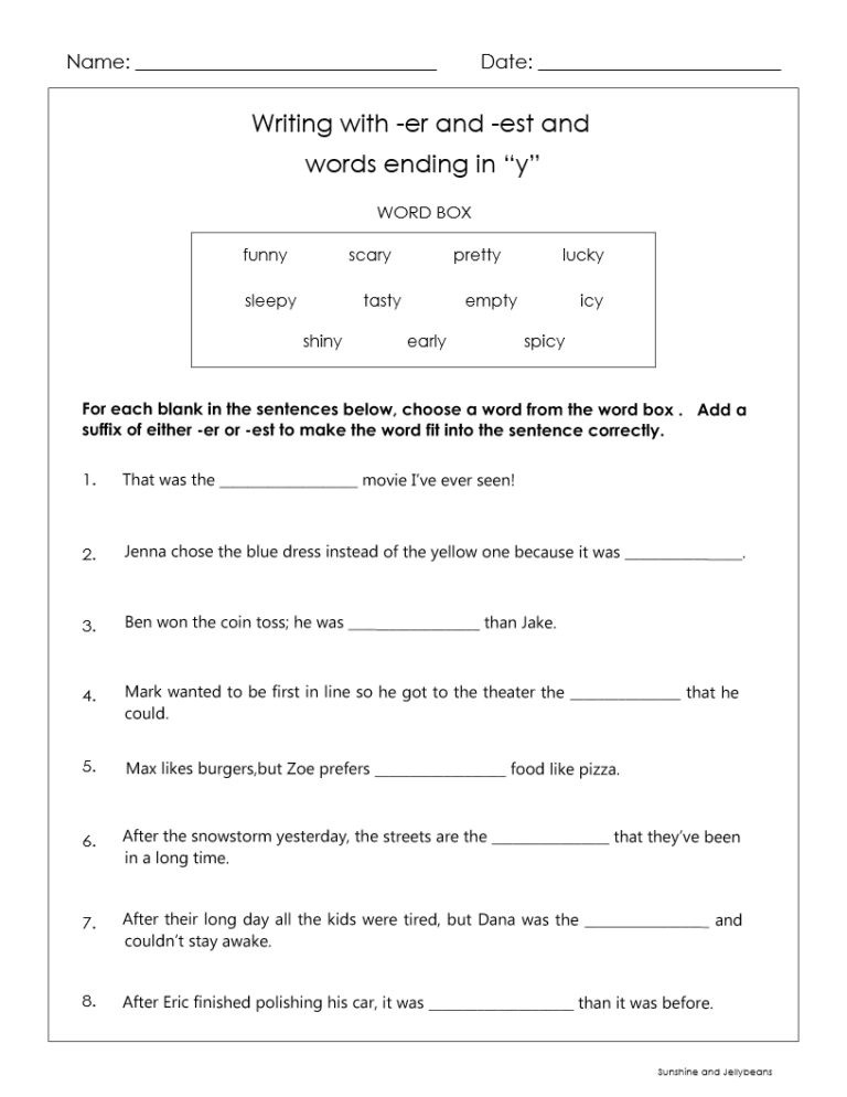 Comparative / Superlative -er & -est suffixes - words ending in "y ...