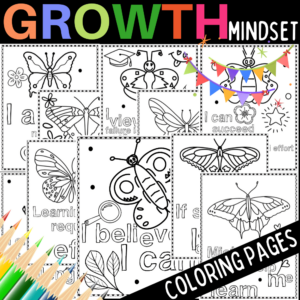 Growth Mindset Coloring Pages. With Cute Butterflies , Back to School ...