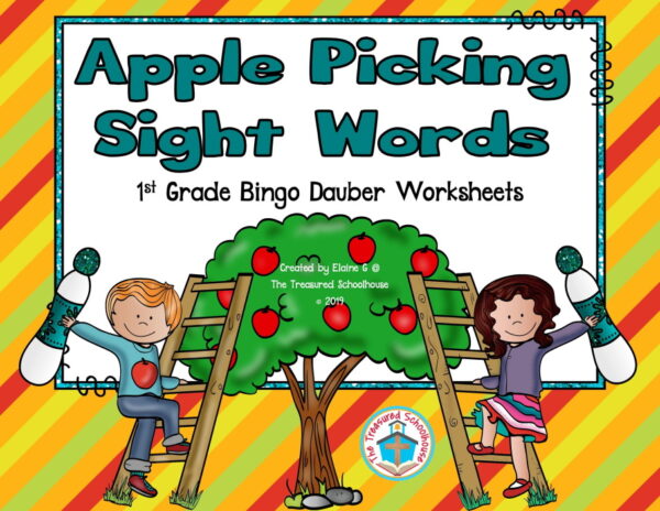 1st Grade Sight Word Bingo Dauber Sheets with Apples | Made By Teachers