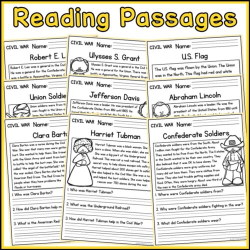 Civil War Social Studies Reading Comprehension Passages K-2 | Made By ...