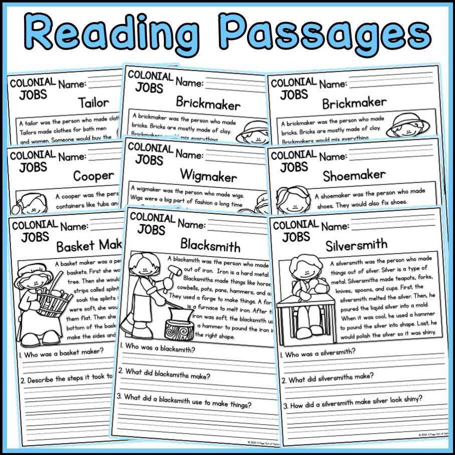 Colonial Jobs Social Studies Reading Comprehension Passages K-2 | Made By Teachers