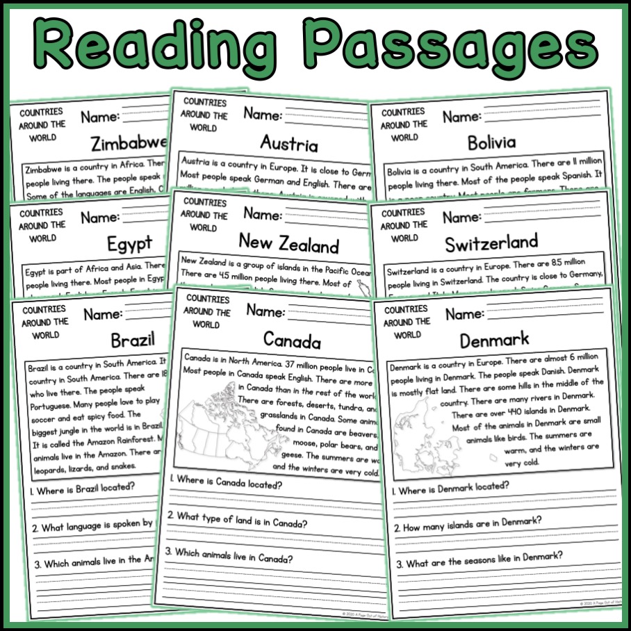 Countries Around the World Social Studies Reading Comprehension K-2 ...