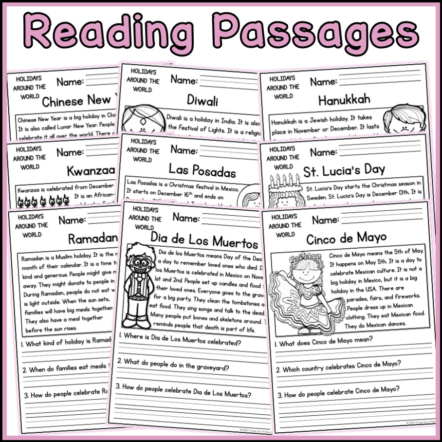 Holidays Around the World Social Studies Reading Comprehension Passages ...