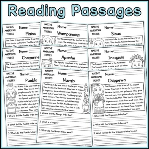 Native American Tribes Social Studies Reading Comprehension Passages K ...