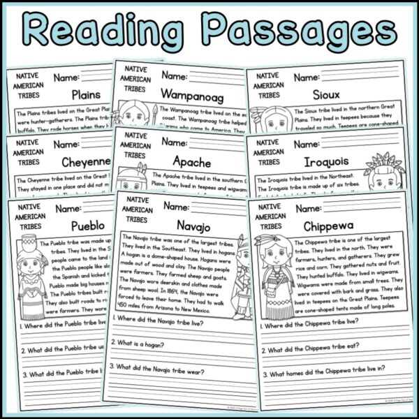 Native American Tribes Social Studies Reading Comprehension Passages K ...