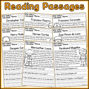 New World Explorers Social Studies Reading Comprehension Passages K-2 ...