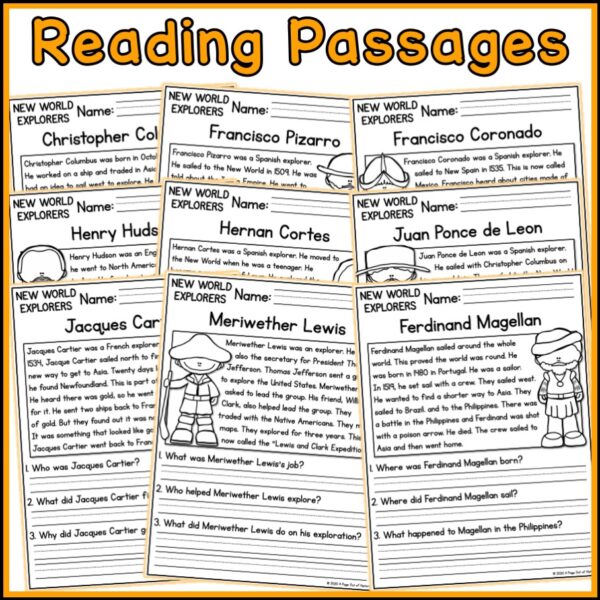 New World Explorers Social Studies Reading Comprehension Passages K-2 ...