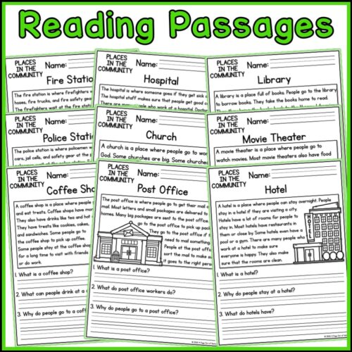 Places in the Community Social Studies Reading Comprehension Passages K ...