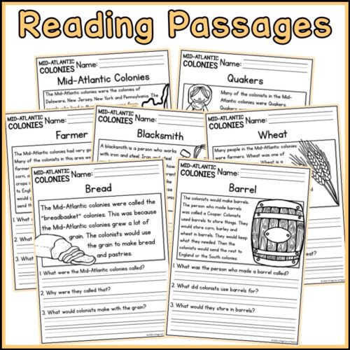 Mid Atlantic Colonies Social Studies Reading Comprehension Passages K-2 ...