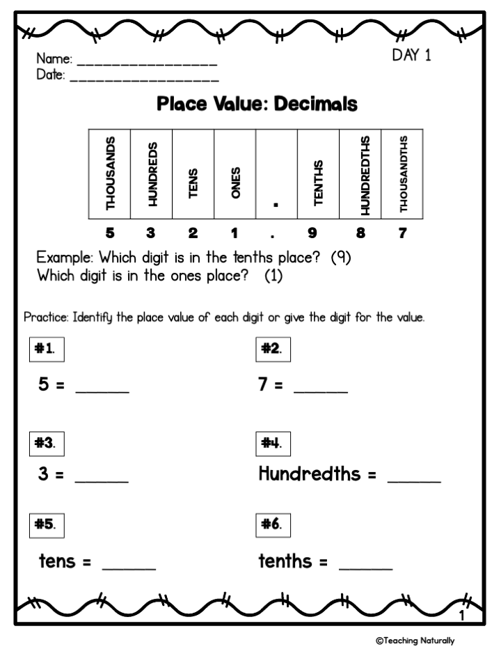 Place Value Writing Decimals as Numerals and Words - Made By Teachers