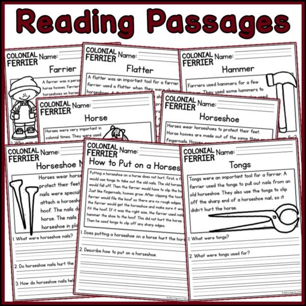 Colonial Farrier Social Studies Reading Comprehension Passages K-2 ...