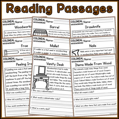 Colonial Woodworking Social Studies Reading Comprehension Passages K-2 ...