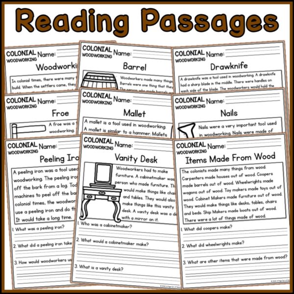 Colonial Woodworking Social Studies Reading Comprehension Passages K-2 - Made By Teachers