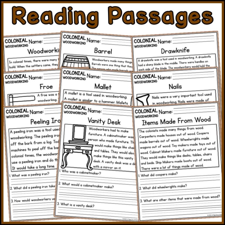 Colonial Woodworking Social Studies Reading Comprehension Passages K-2 - Made By Teachers