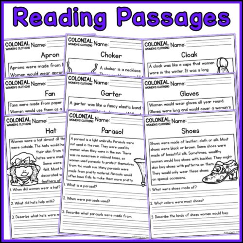 Colonial Women's Clothing Social Studies Reading Comprehension Reading ...