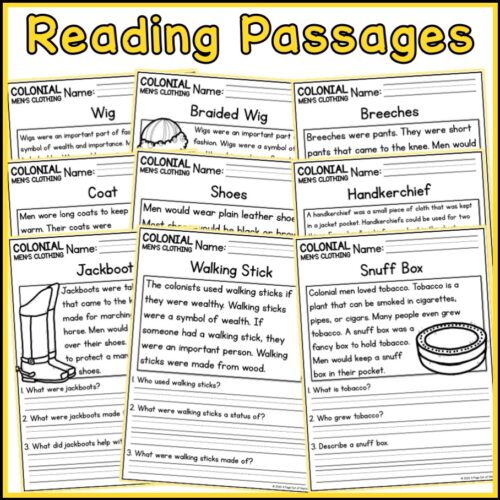 Colonial Men's Clothing Social Studies Reading Comprehension Passages K-2 - Made By Teachers