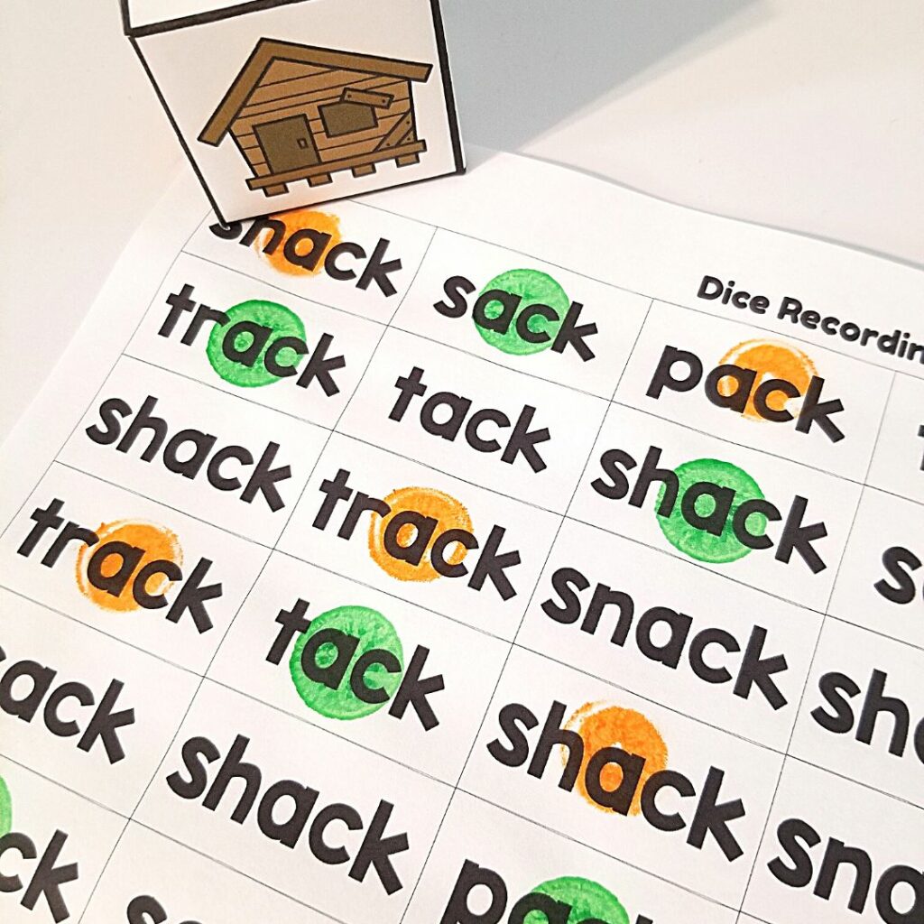 ACK Words Dice Games - A Ending Digraphs Phonics Game | Made By Teachers