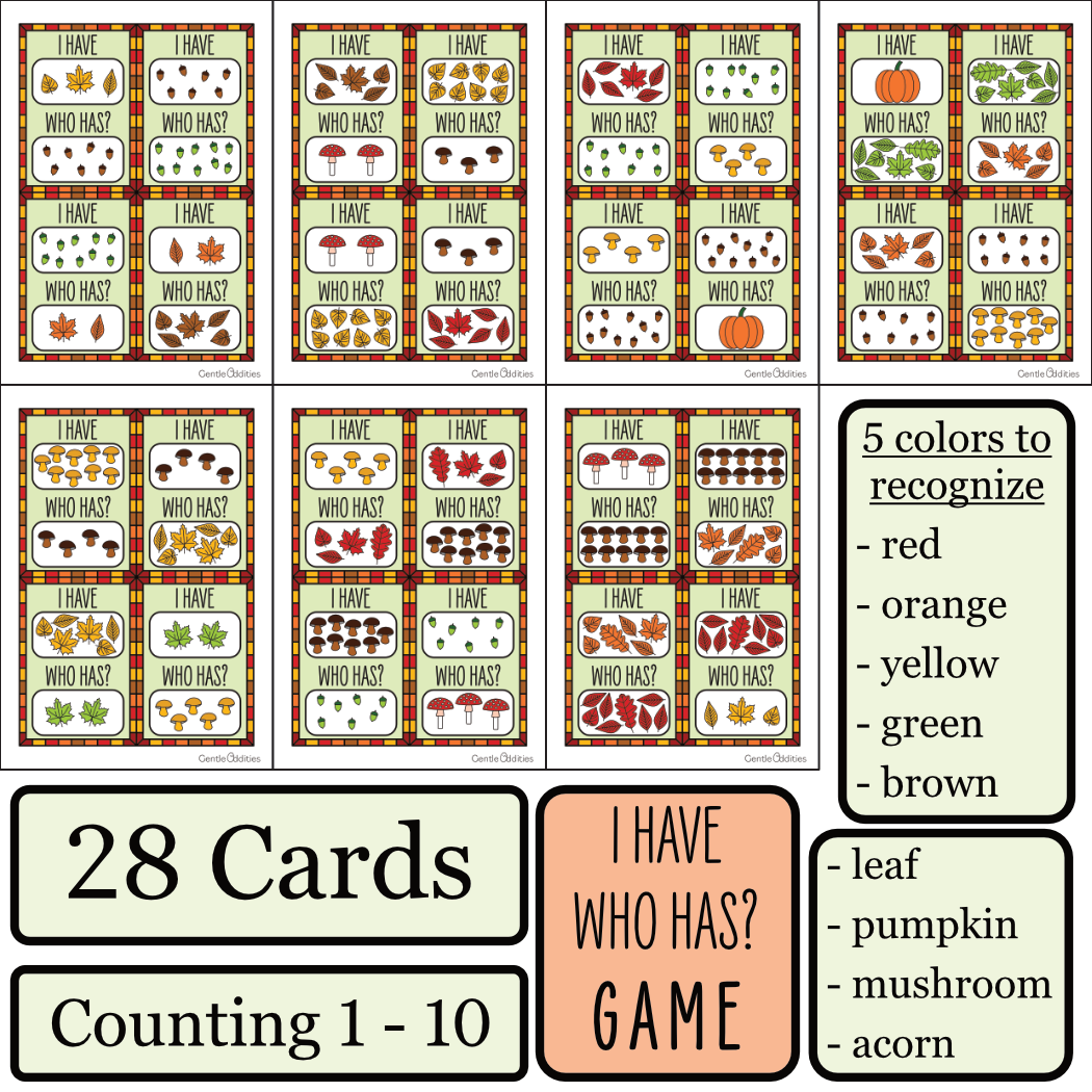 Fall Activity - I Have, Who Has? Cards Game - Counting 1-10 and Colors ...
