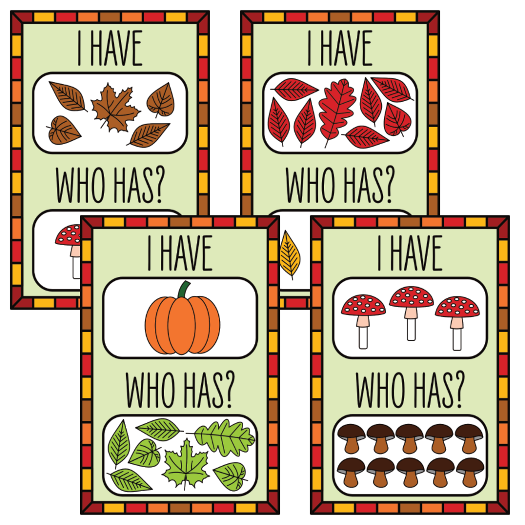 Fall Activity - I Have, Who Has? Cards Game - Counting 1-10 and Colors ...