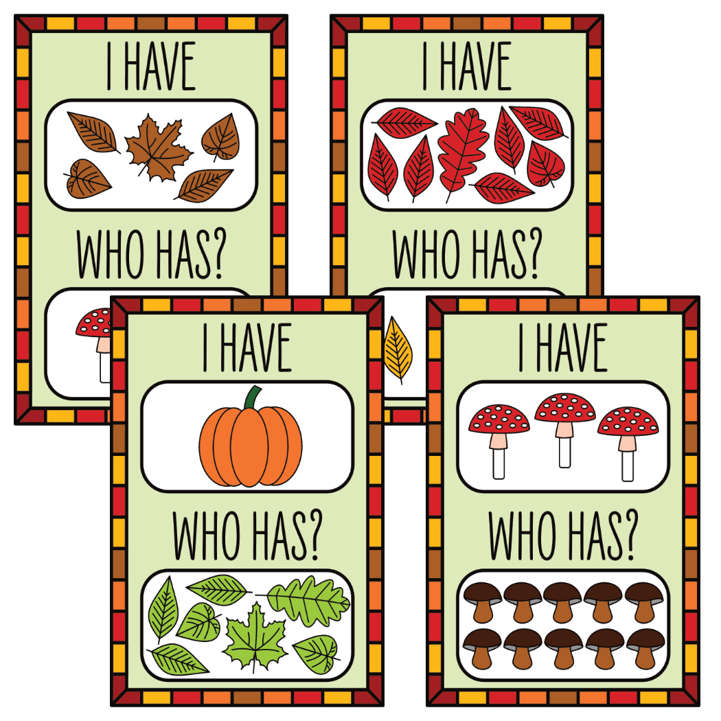 Fall Activity - I Have, Who Has? Cards Game - Counting 1-10 and Colors ...
