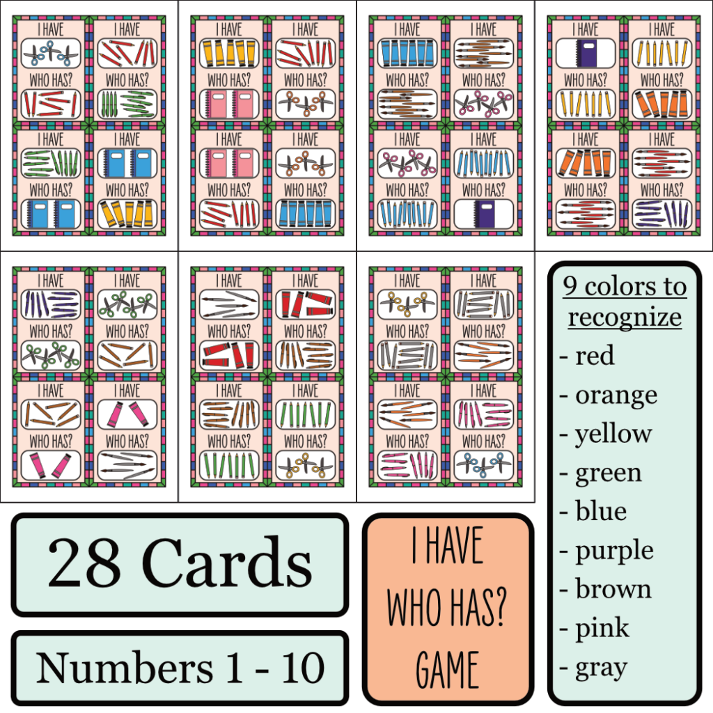 Back to School Activity - I Have, Who Has? Game - Counting 1-10 and ...