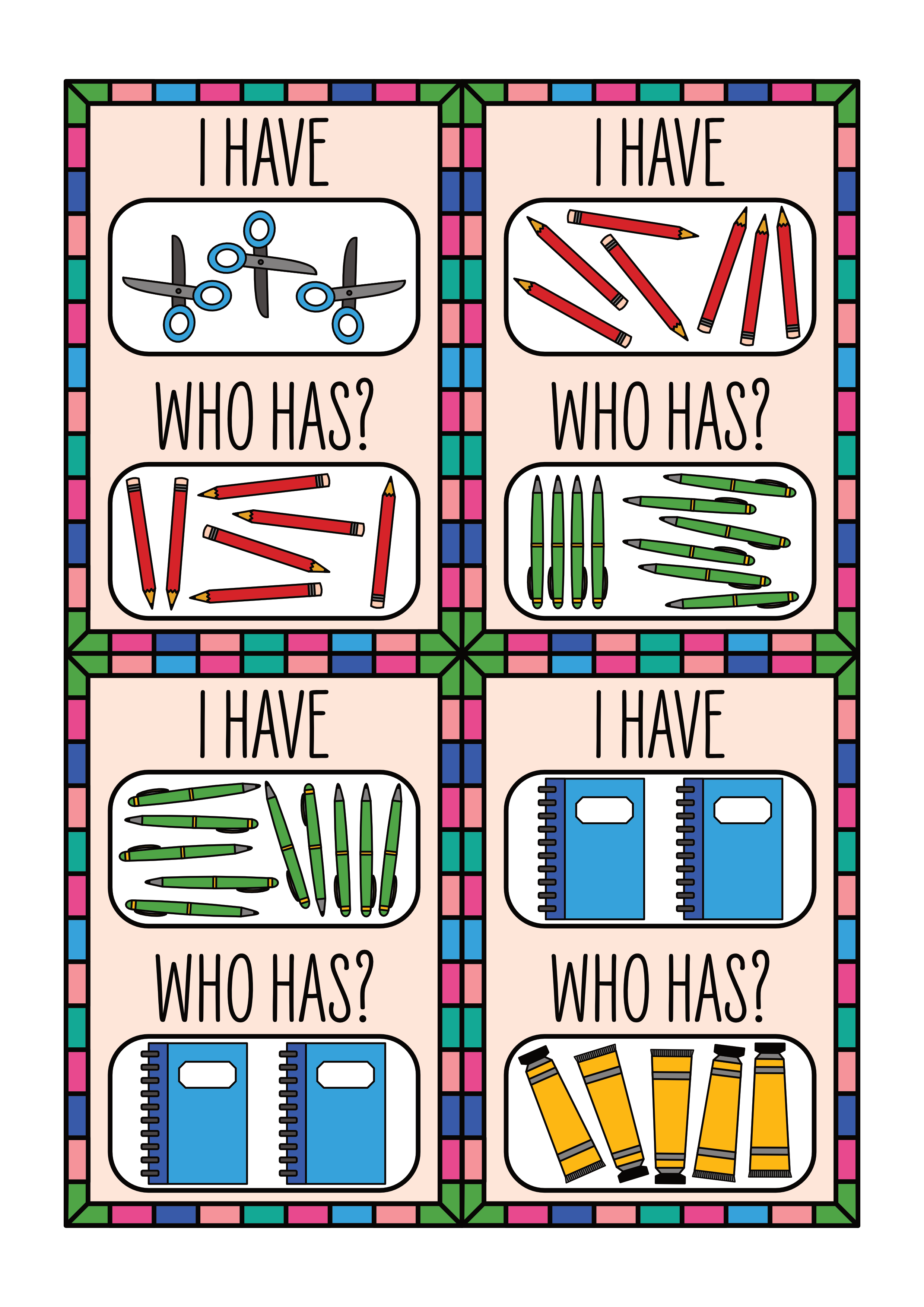 Back to School Activity - I Have, Who Has? Game - Counting 1-10 and ...