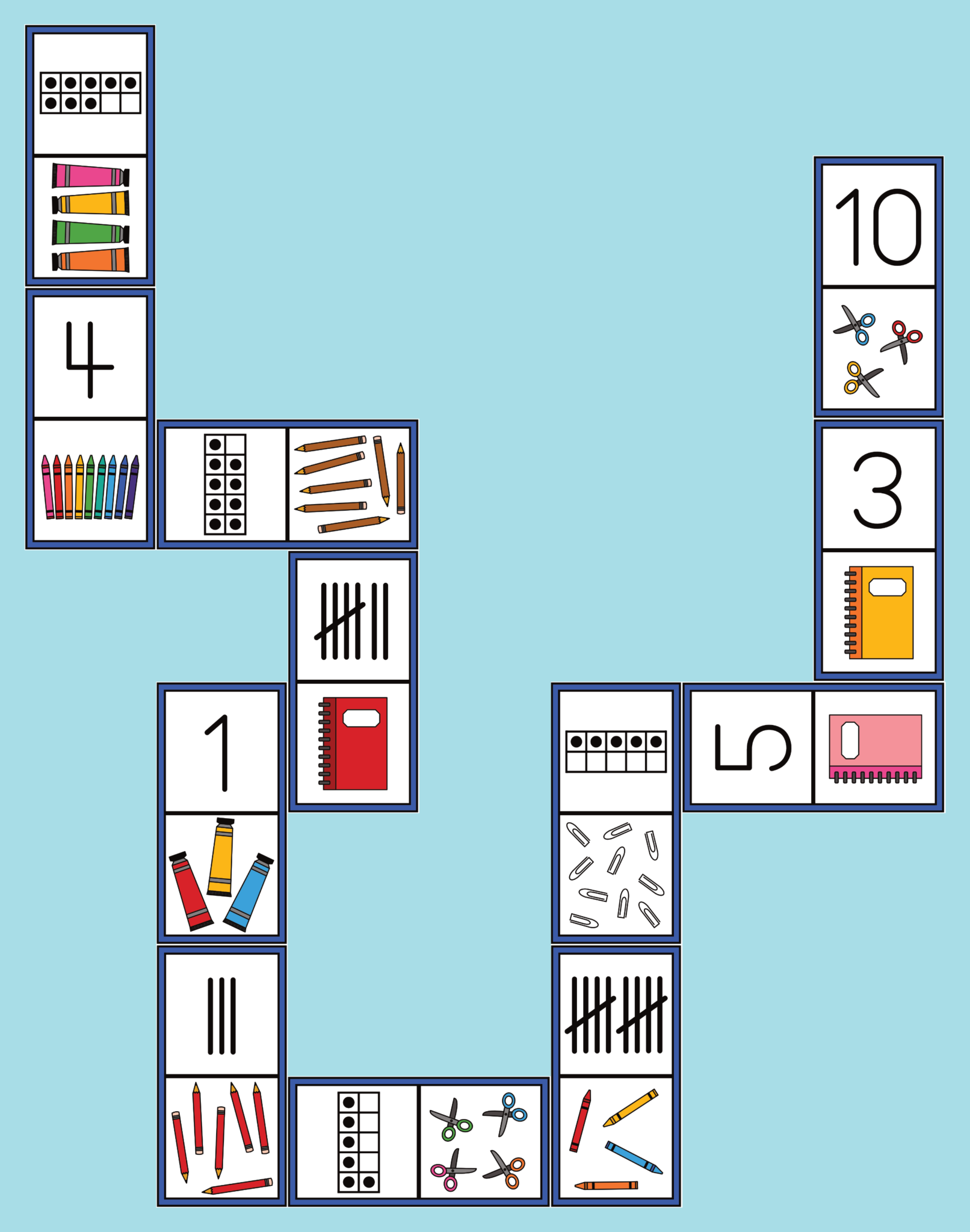 Back to School Game - Domino Counting 1-10 - Numbers Ten Frames Tally ...